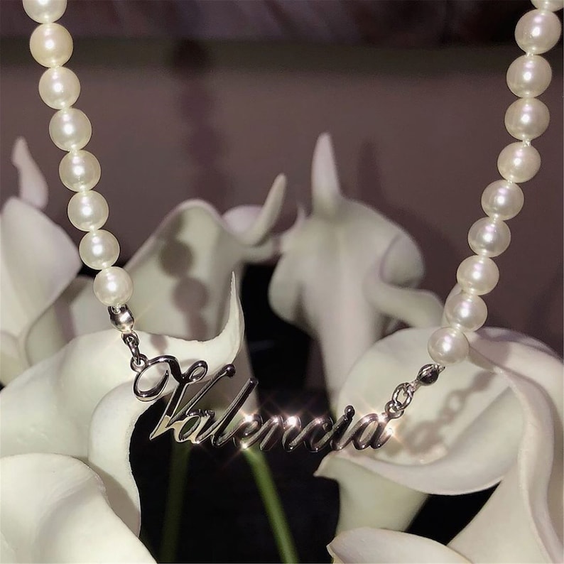 Personalized Pearl Necklace Name Pearl Necklaces Pearl - Etsy
