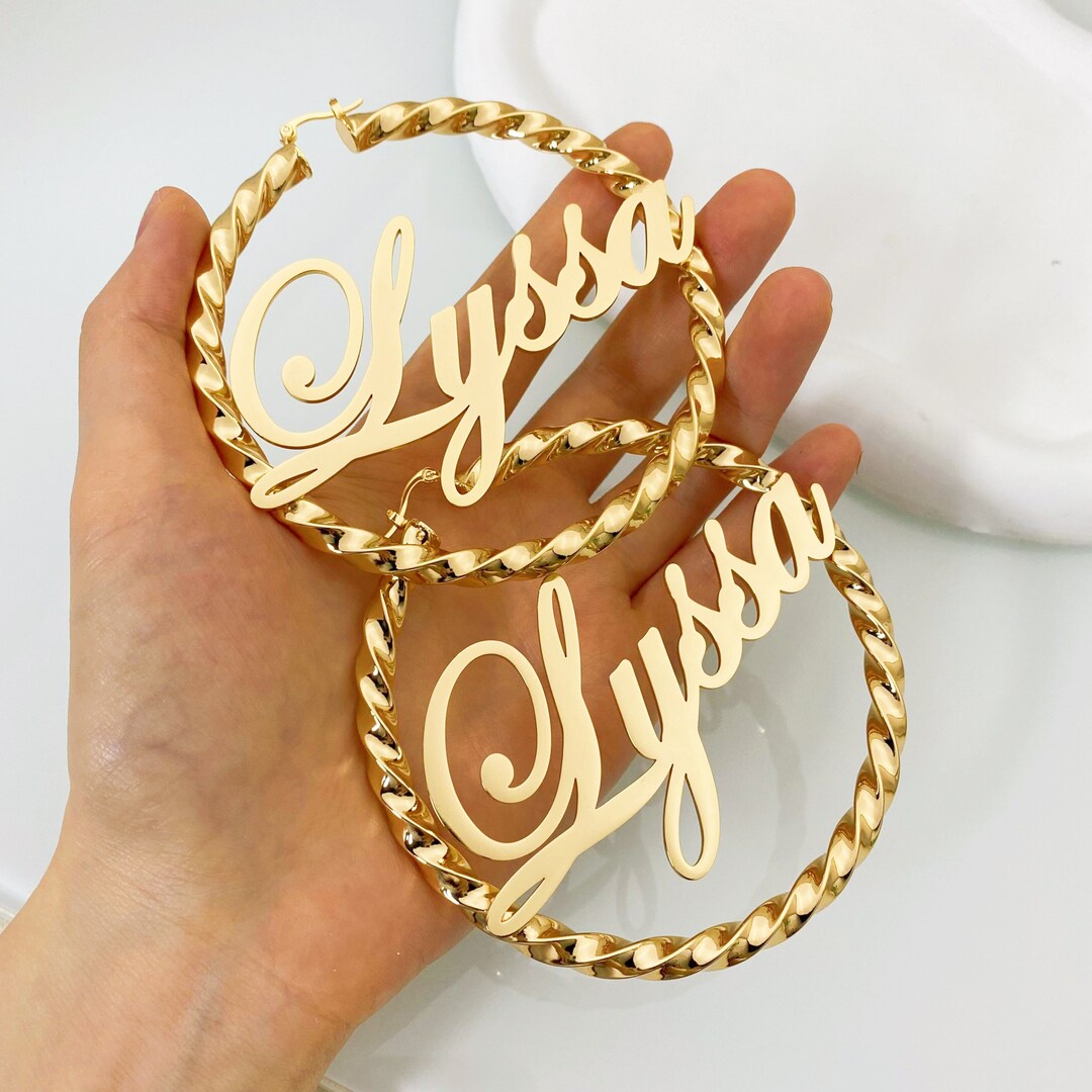 Personalized Name Earring, Custom Hoops Earrings, Name Twist Hoop ...