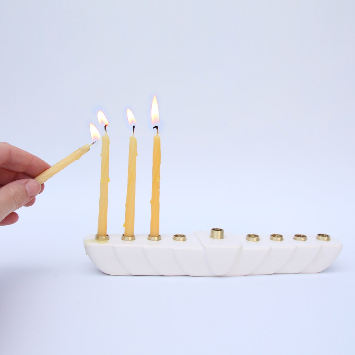 Ceramic and Brass Menorah Beautiful Minimalistic Hanukkah - Etsy