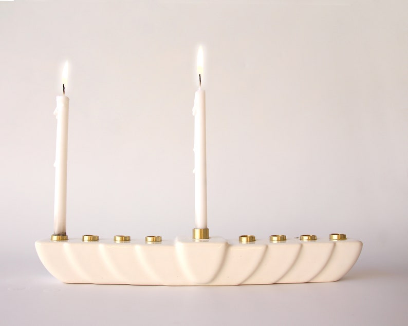 White Ceramic Chanukah Menorah | White and Gold Menorah - Etsy