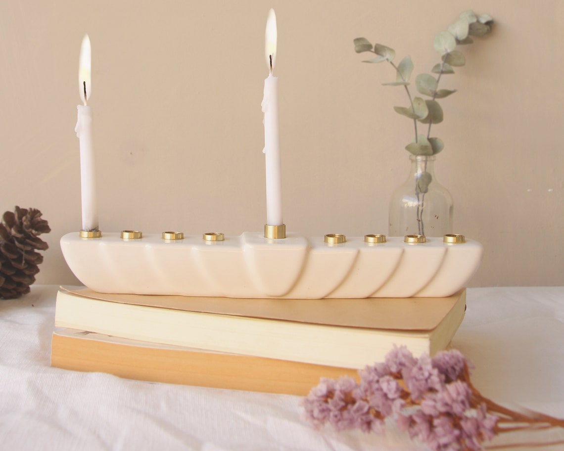 Ceramic and Brass Menorah Beautiful Minimalistic Hanukkah - Etsy