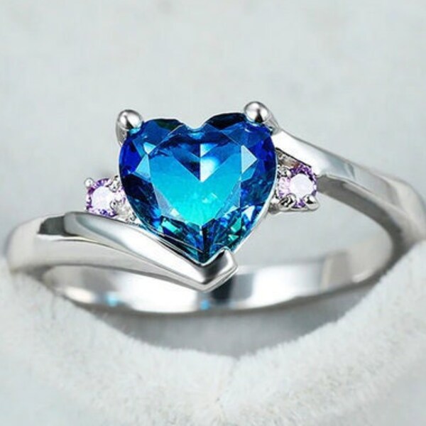 Blue Heart Ring - Etsy