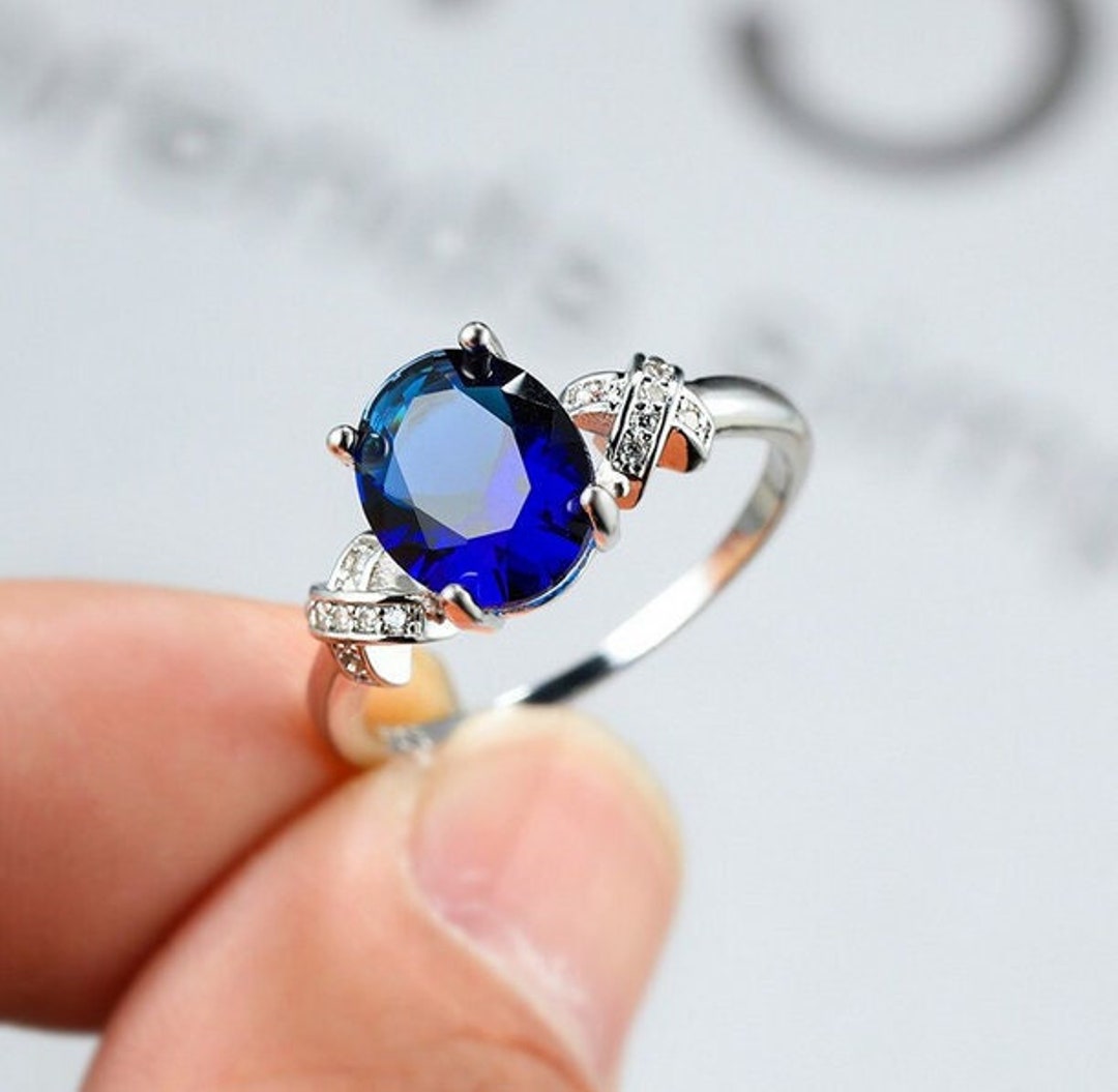 Blue Sapphire Ring Oval Blue Sapphire Ring Blue Stone Ring - Etsy