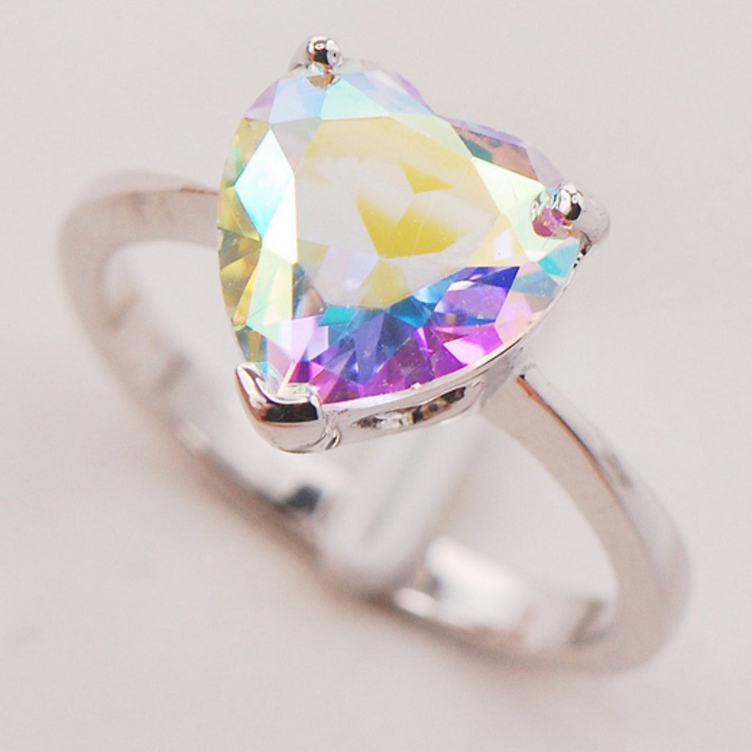 Rainbow Topaz Heart Ring Heart Mystic Topaz Birthstone Ring Multi