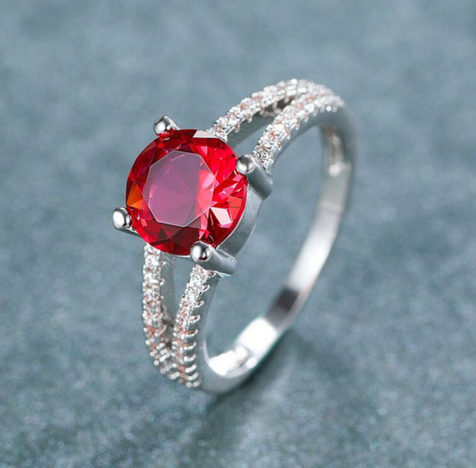 Red Stone Ring Red Round Ring Wedding Ring Dainty Ring | Etsy