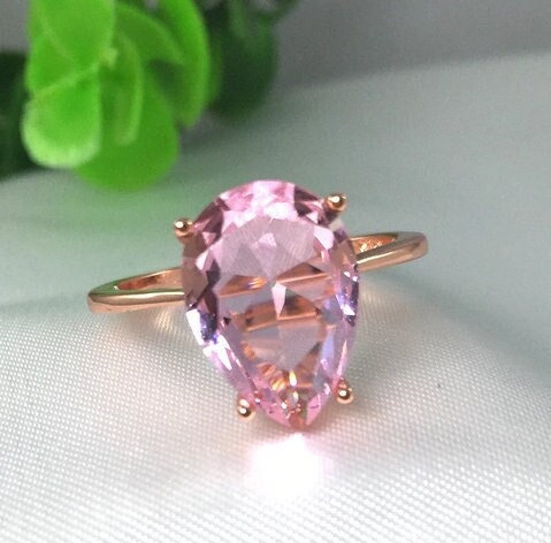 Pink Crystal Stone Ring Pear Stone Ring Wedding Ring - Etsy