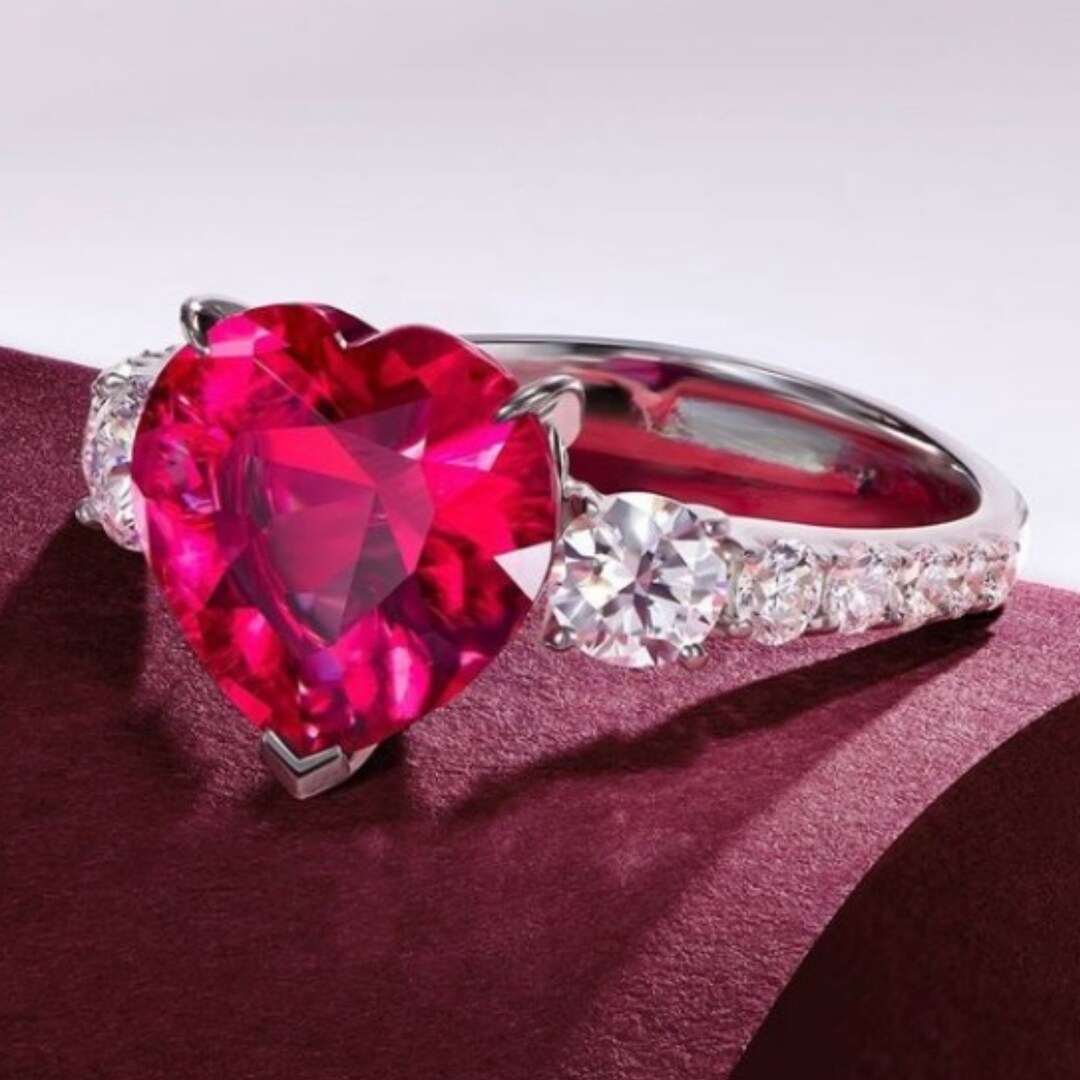 Heart Shaped Red Ruby Engagement Ring 925 Sterling Silver Ruby Wedding ...