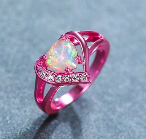 Pink Opal Ring Heart