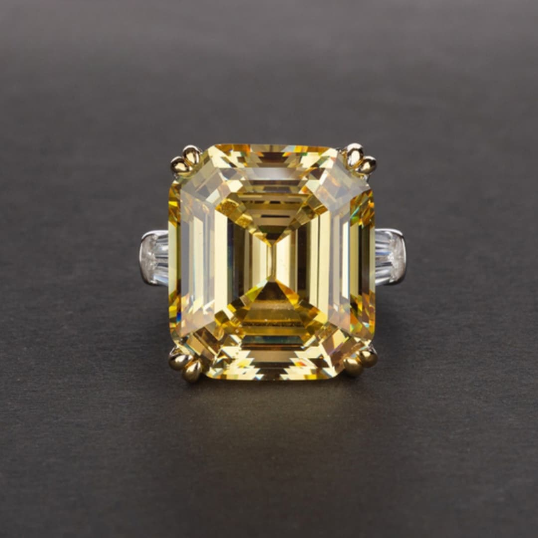 Square Citrine Ring November Birthstone Ring Emerald Cut Halo Citrine ...