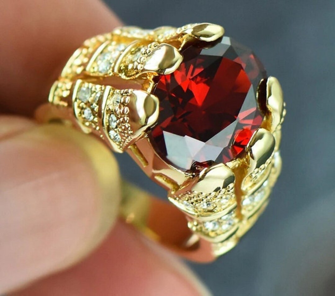 Ruby Gemstone Ring 18k Gold Platted Ruby Stone Ring Lab Created Red ...