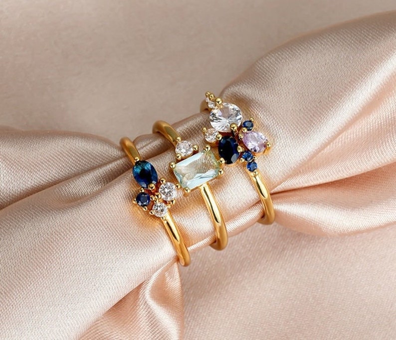 Multi-stone Three Set Ring Three Set Ring Yellow Gold Ring - Etsy