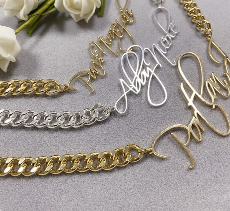 Thick Chain Name Necklace Custom Name Necklace Thick | Etsy