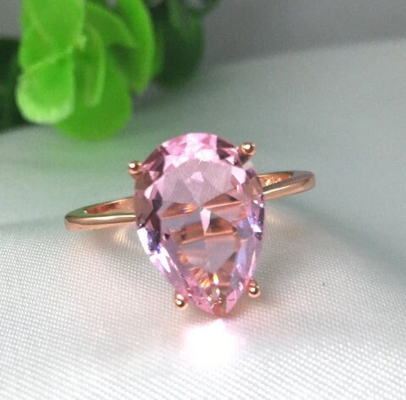 Pink Crystal Stone Ring Pear Stone Ring Wedding Ring | Etsy