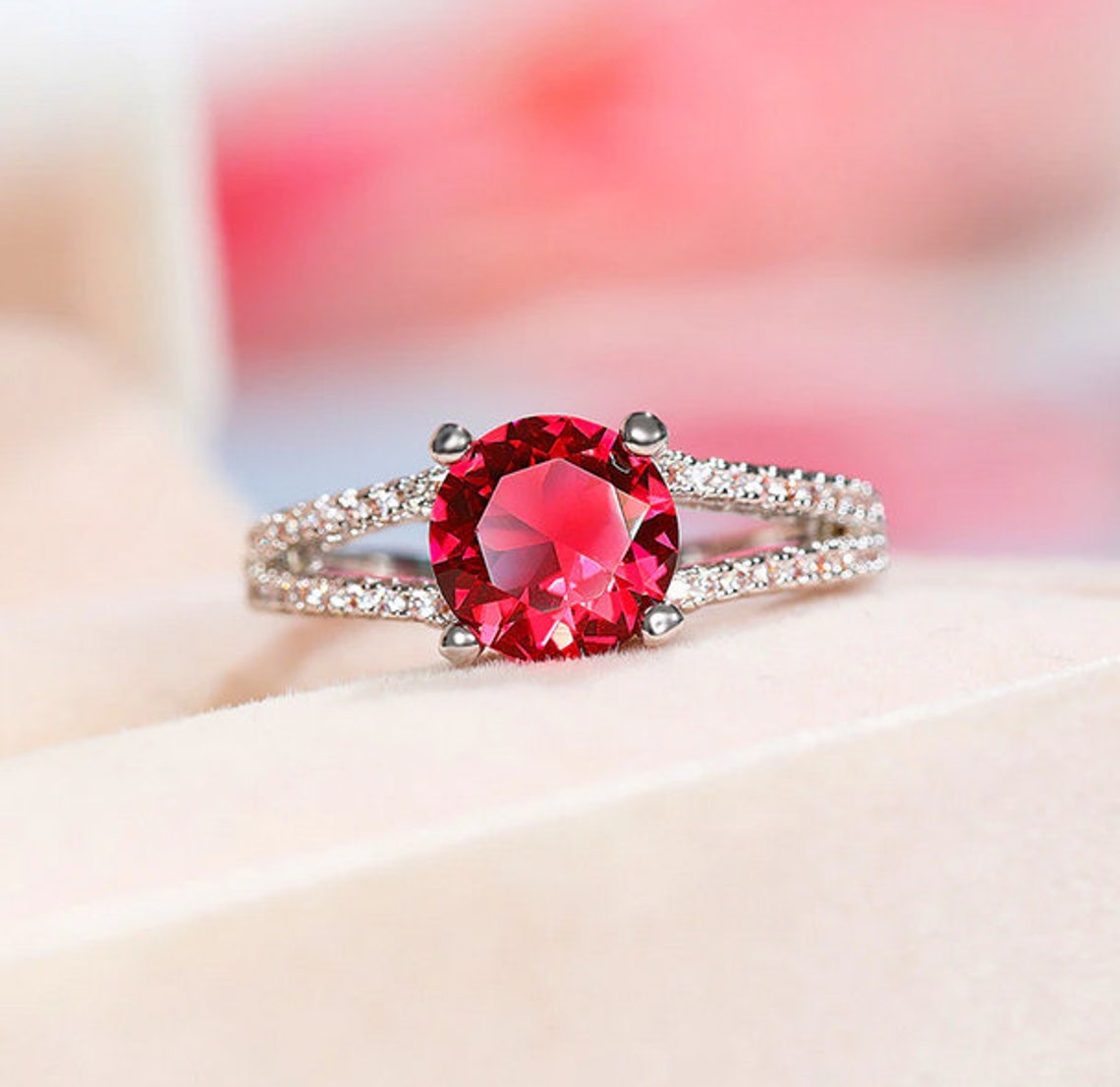 Red Stone Ring Red Round Ring Wedding Ring Dainty Ring | Etsy