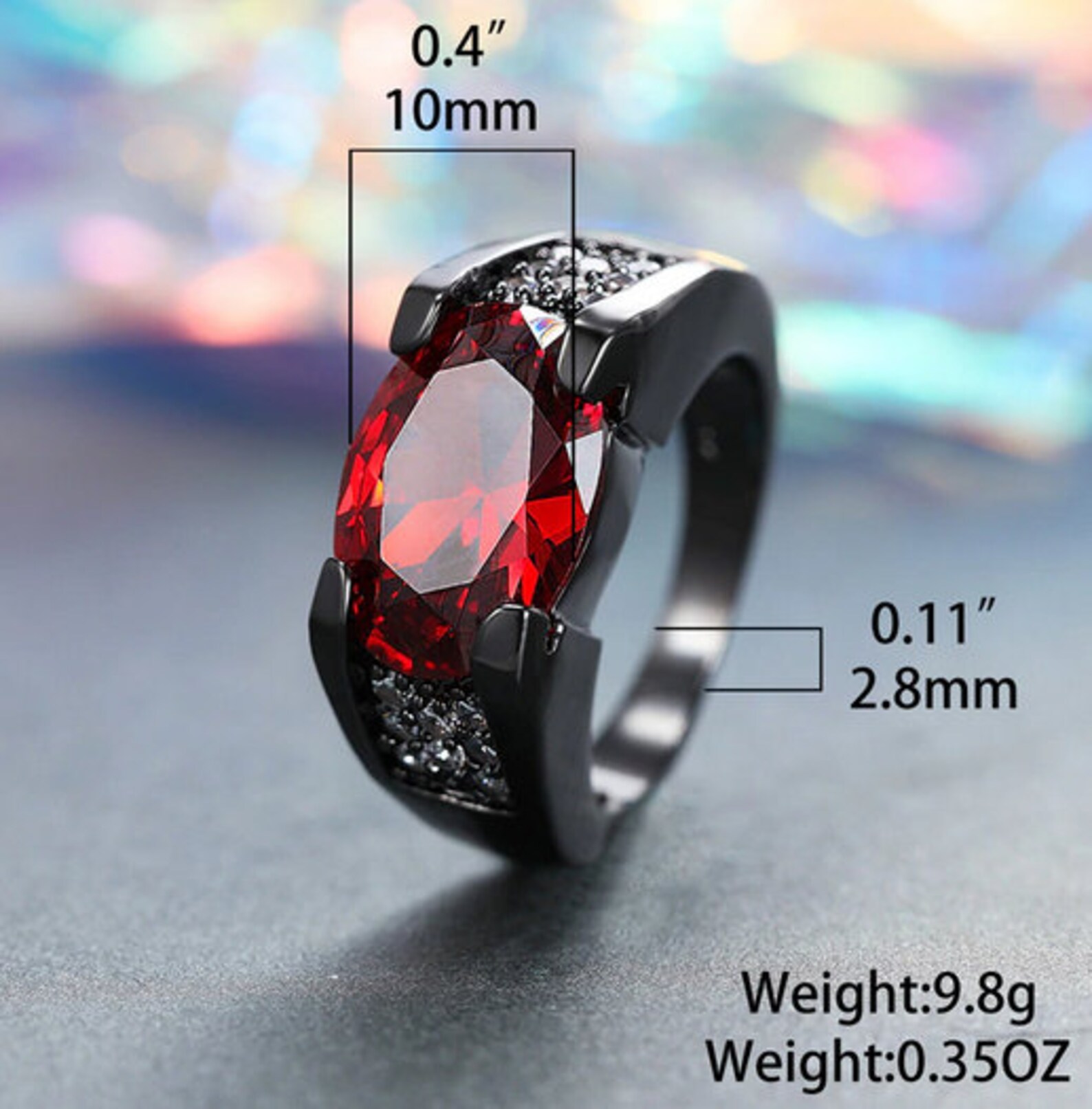 Red Oval Ring Black Gold Ring Red Stone Ring Gift for - Etsy