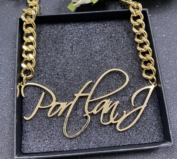 Thick Chain Name Necklace Custom Name Necklace Thick Chain - Etsy