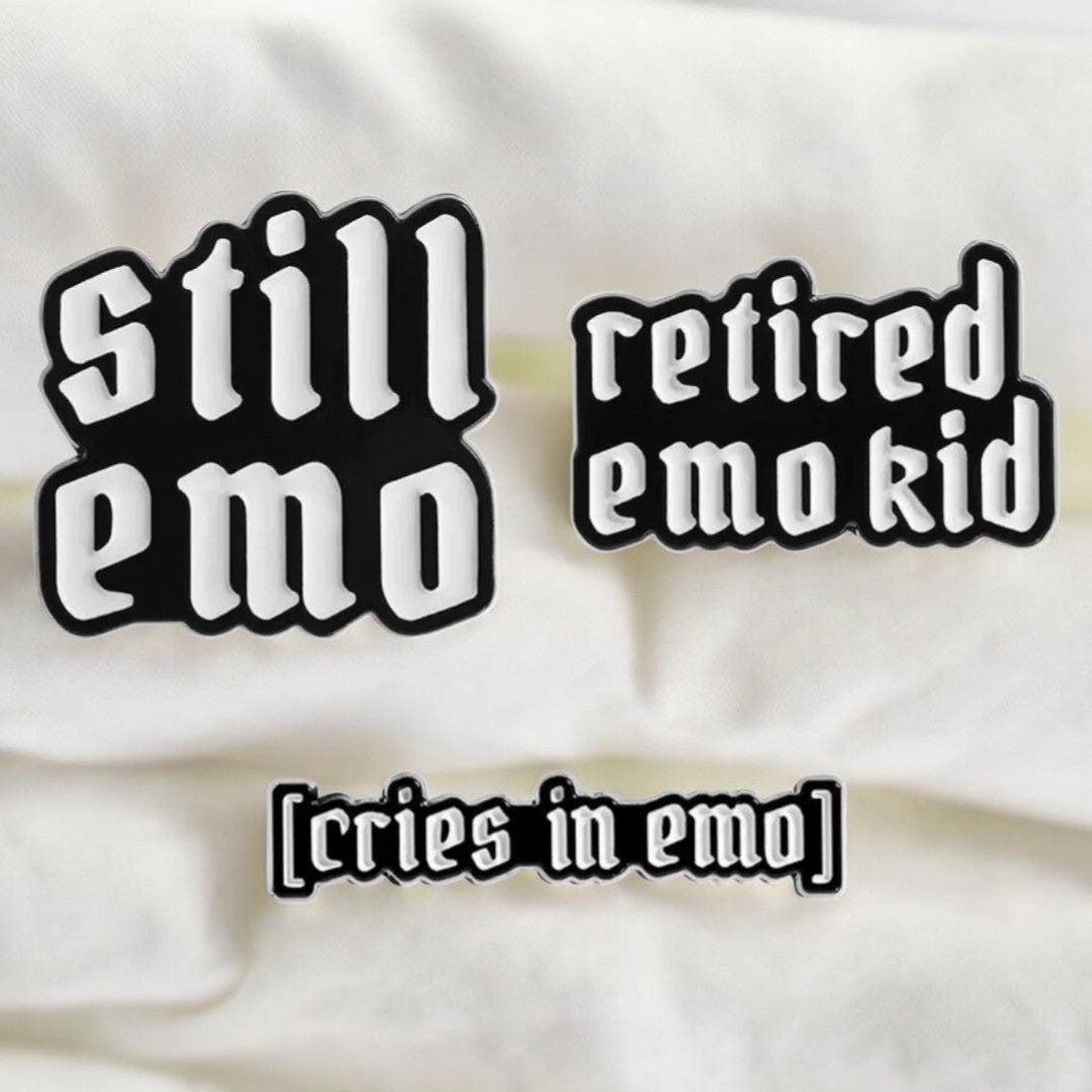 Emo Kid Funny Enamel Pin Set – Still Emo, Retired Emo, Cries in Emo ...