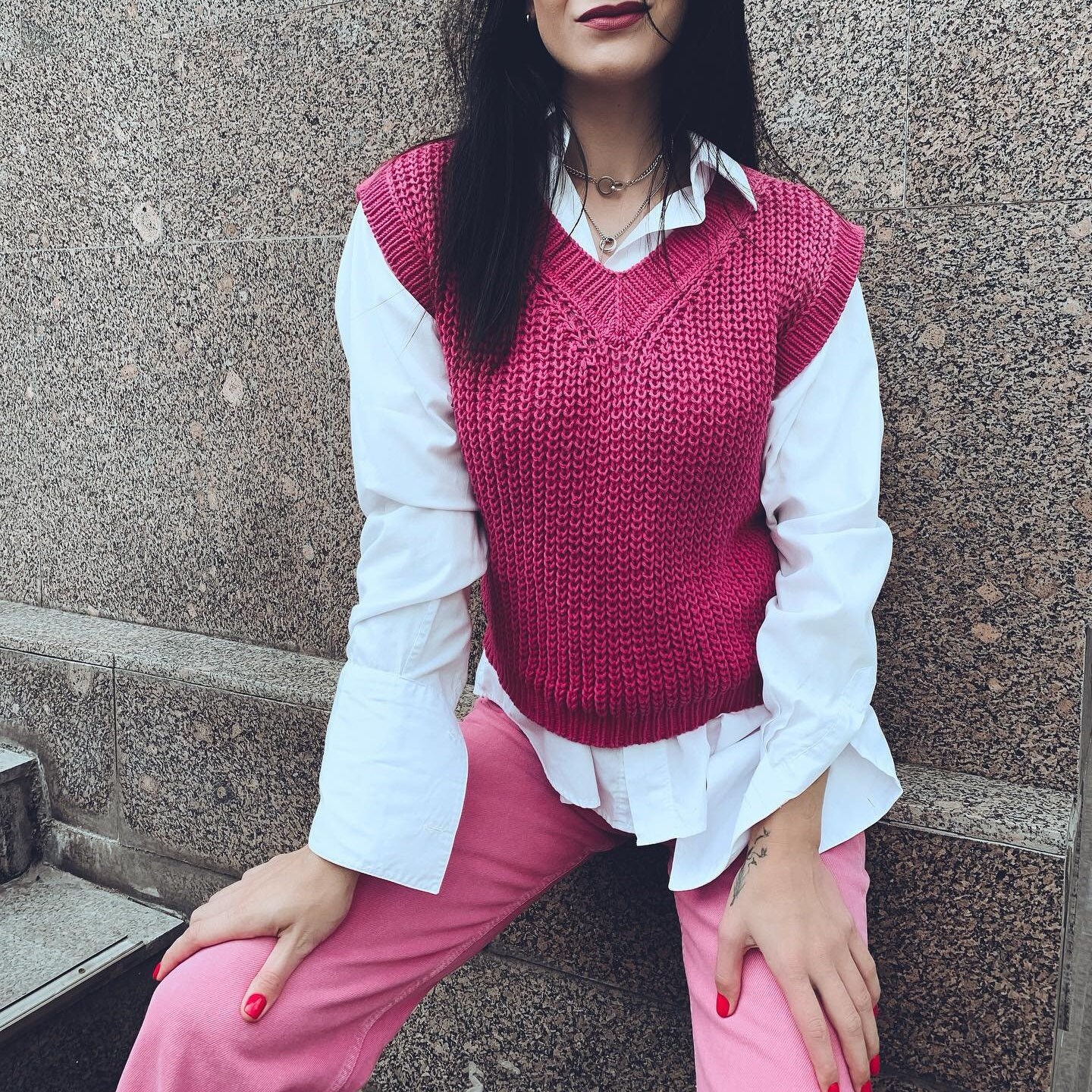 Hand Knitted Vest, Oversize Vest for Women, V Neck Merino Wool Vest ...