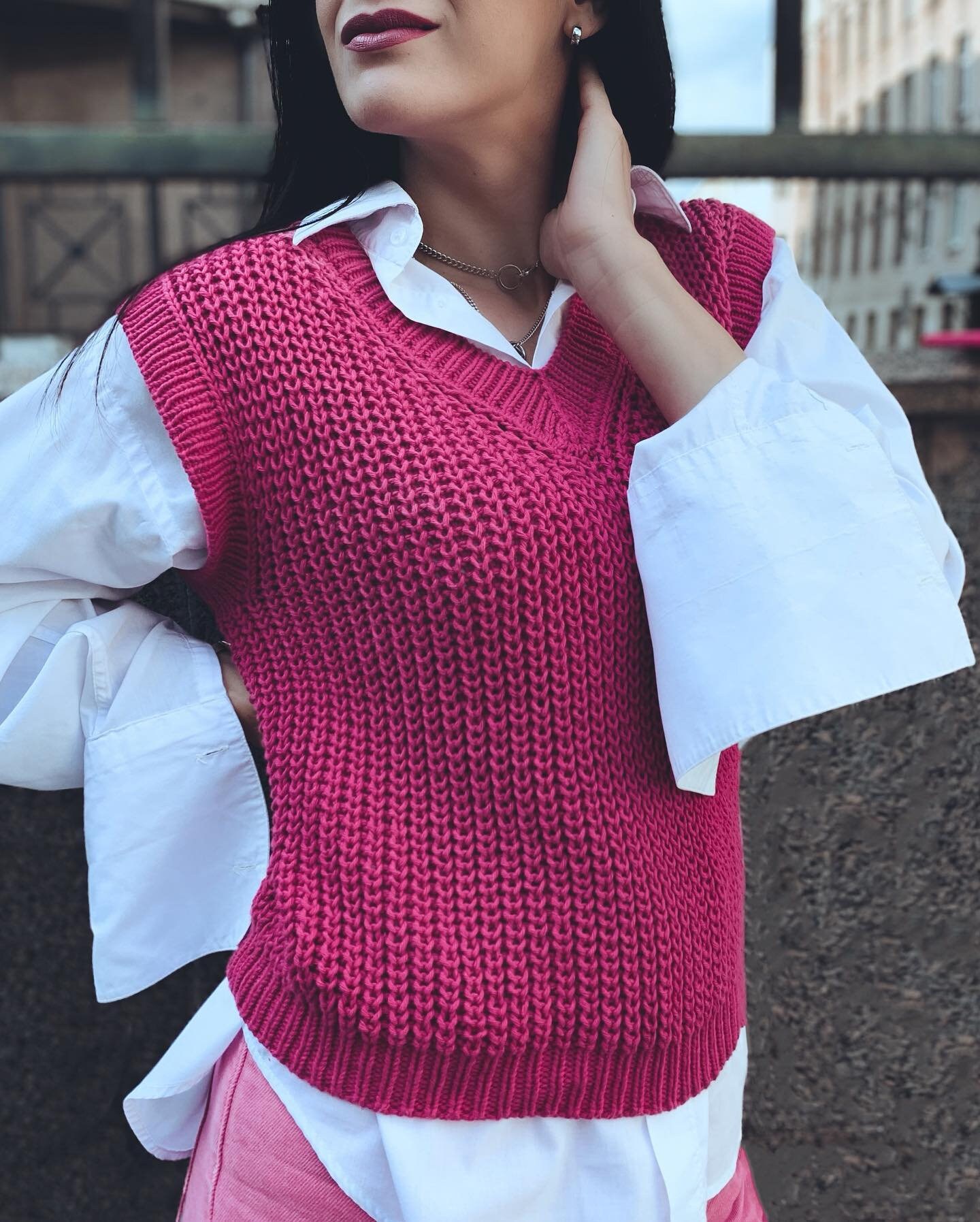 Hand Knitted Vest, Oversize Vest for Women, V Neck Merino Wool Vest ...