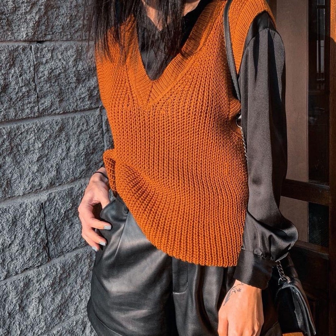 Hand Knitted Vest, Oversize Vest for Women, V Neck Merino Wool Vest ...