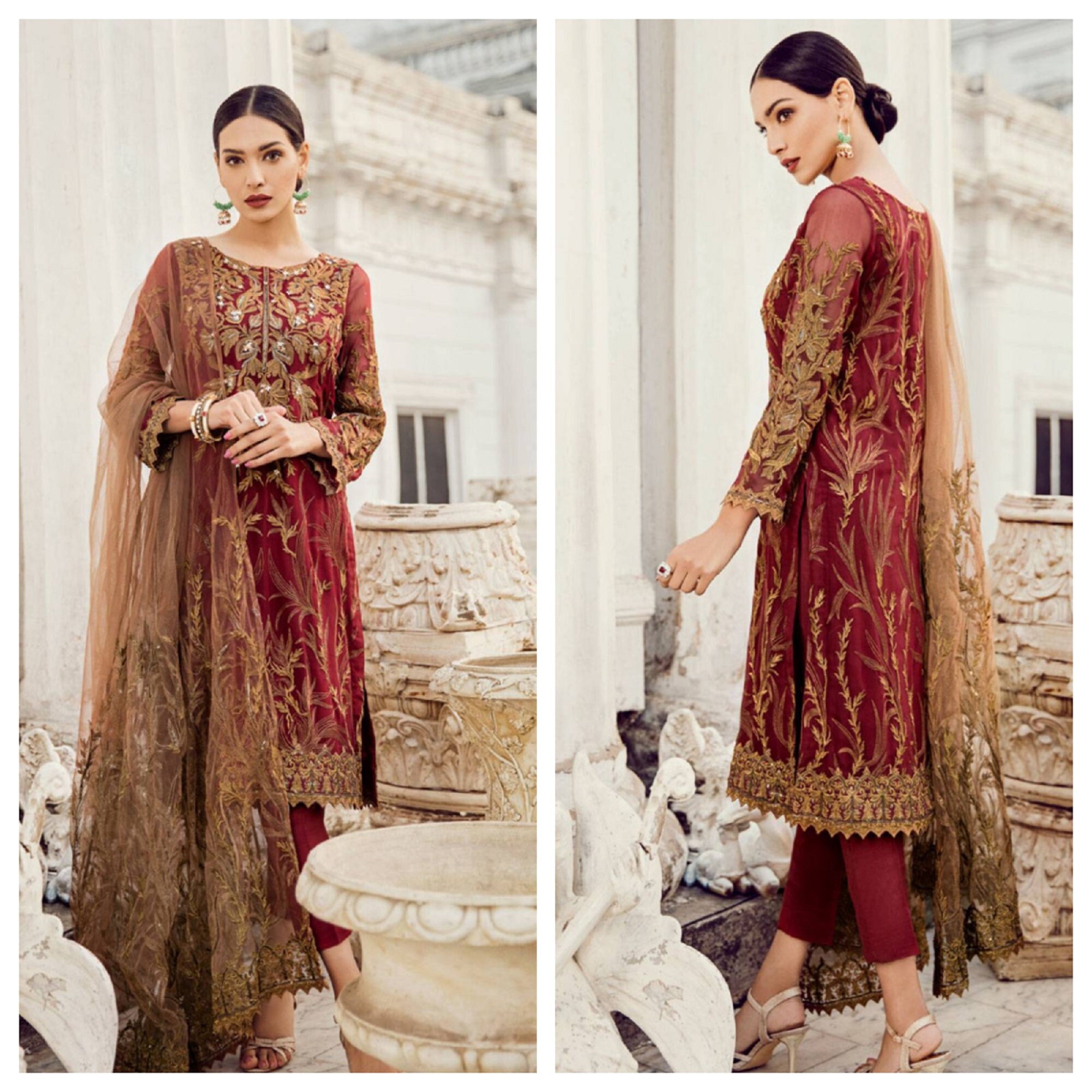 Pakistani Dresses, Wedding Dresses, Party Dresses, Made to Order Maroon ...