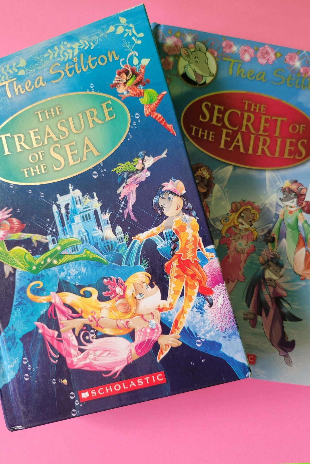 THEA Stilton~"the Treasure of the Seas," & "the Secret of the Fairies"~lot of 2 Hardcover Books ...