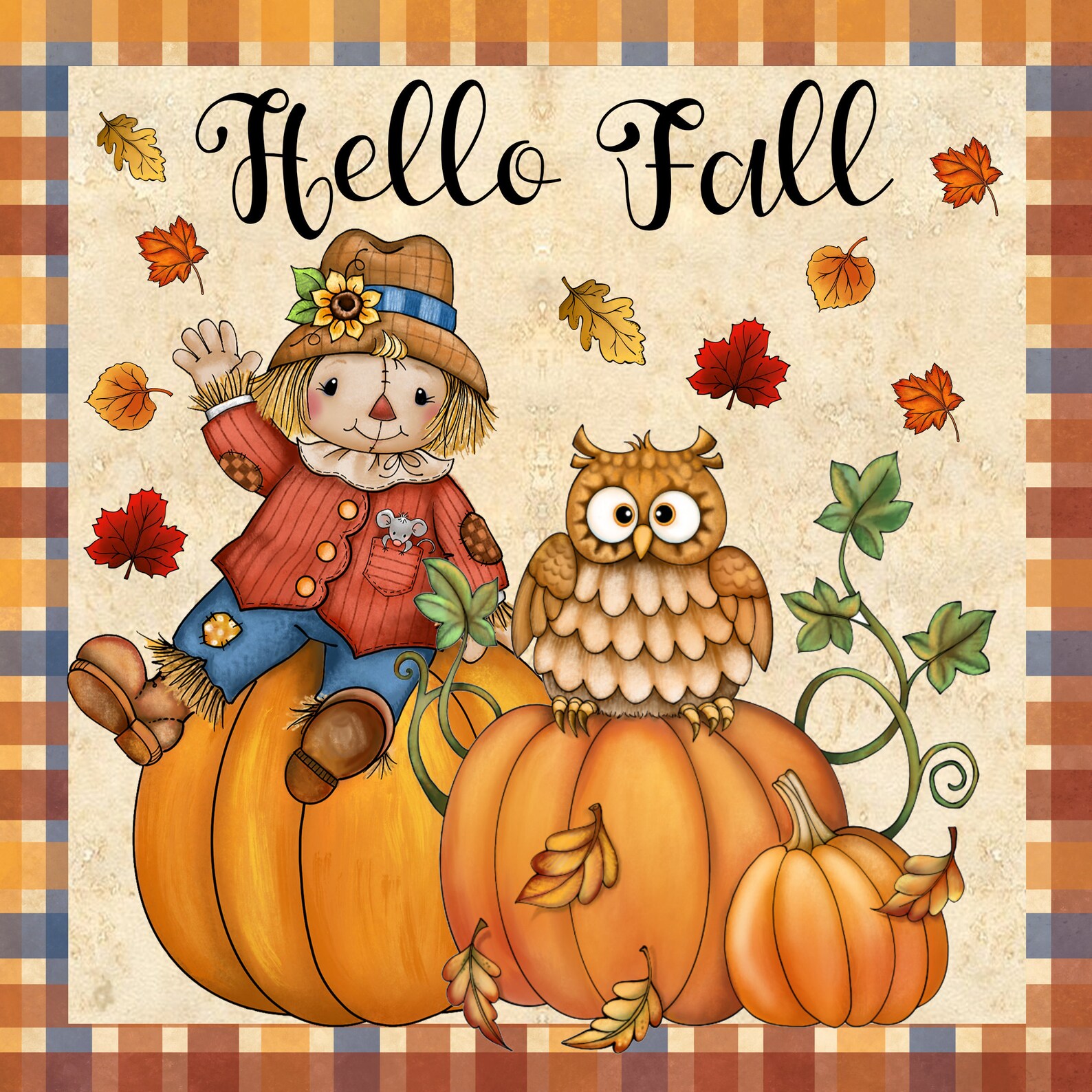 8x8 Hello Fall Sign Scarecrow and Owl Sign Fall Sign Wreath | Etsy