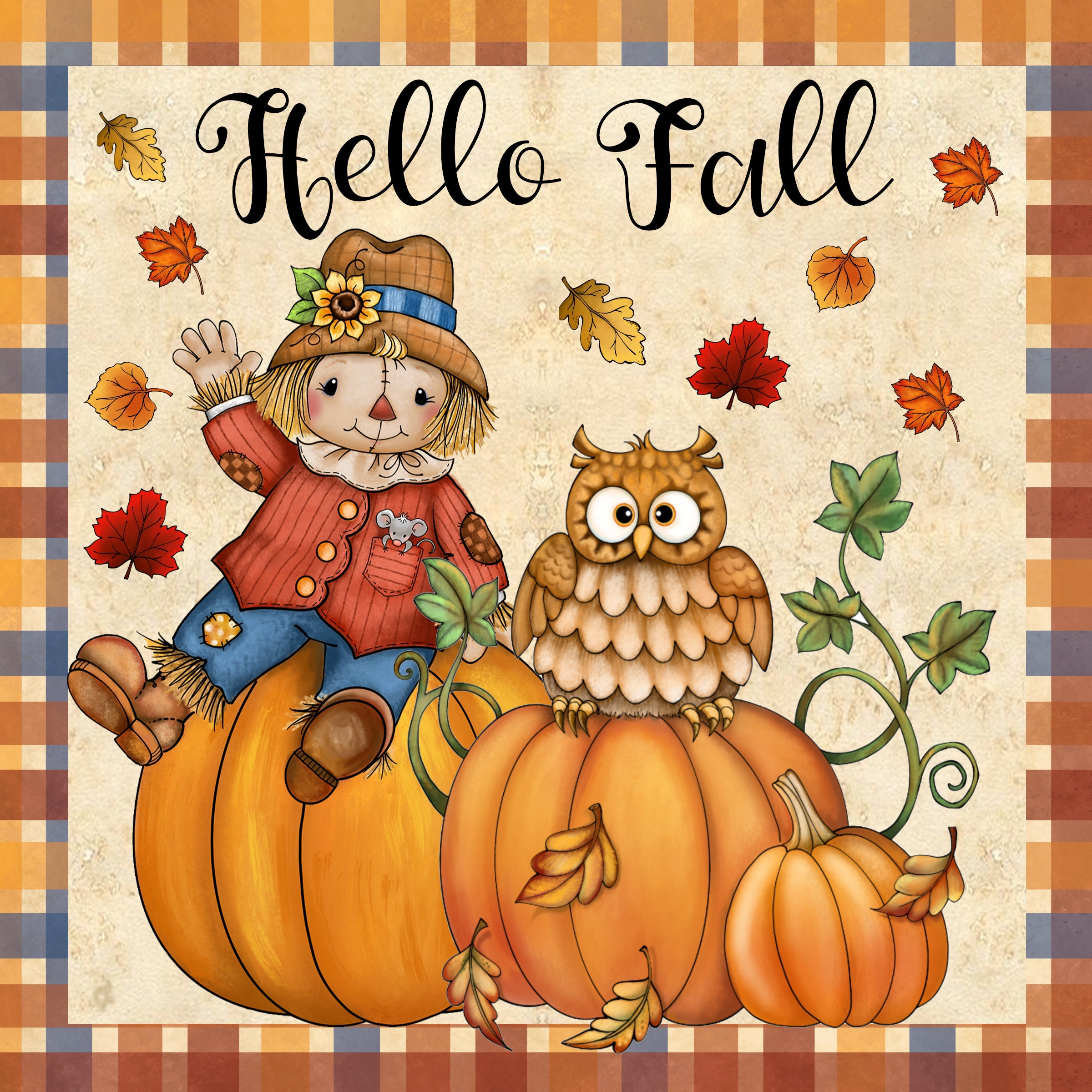 8x8 Hello Fall Sign Scarecrow and Owl Sign Fall Sign Wreath | Etsy