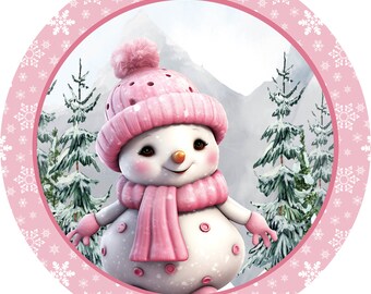 3D Look Pink Snowman Winter Sign, Winter Wreath Attachment, Frost ...