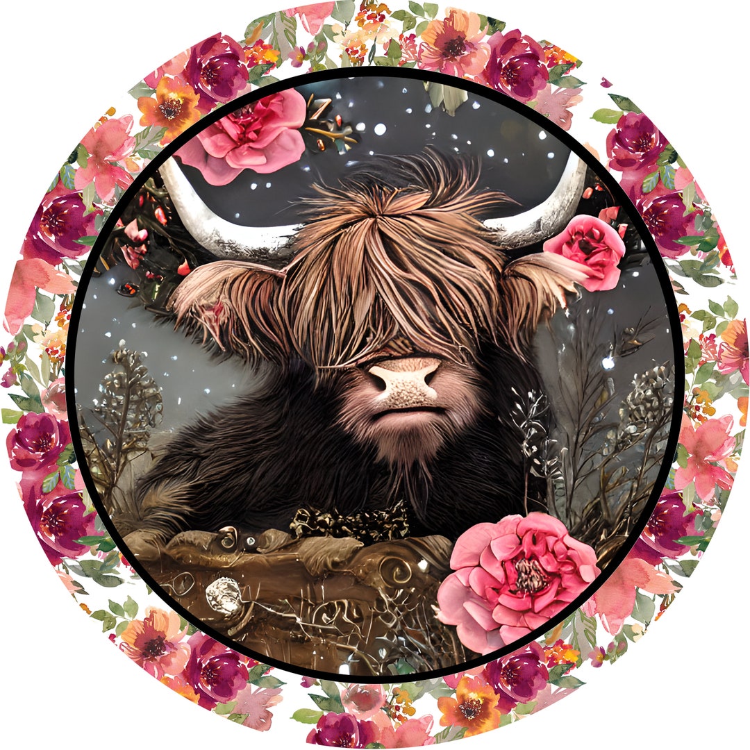 Floral Highland Cow Sign, Wreath Sign, Door Sign, Highland Cow Decor - Etsy