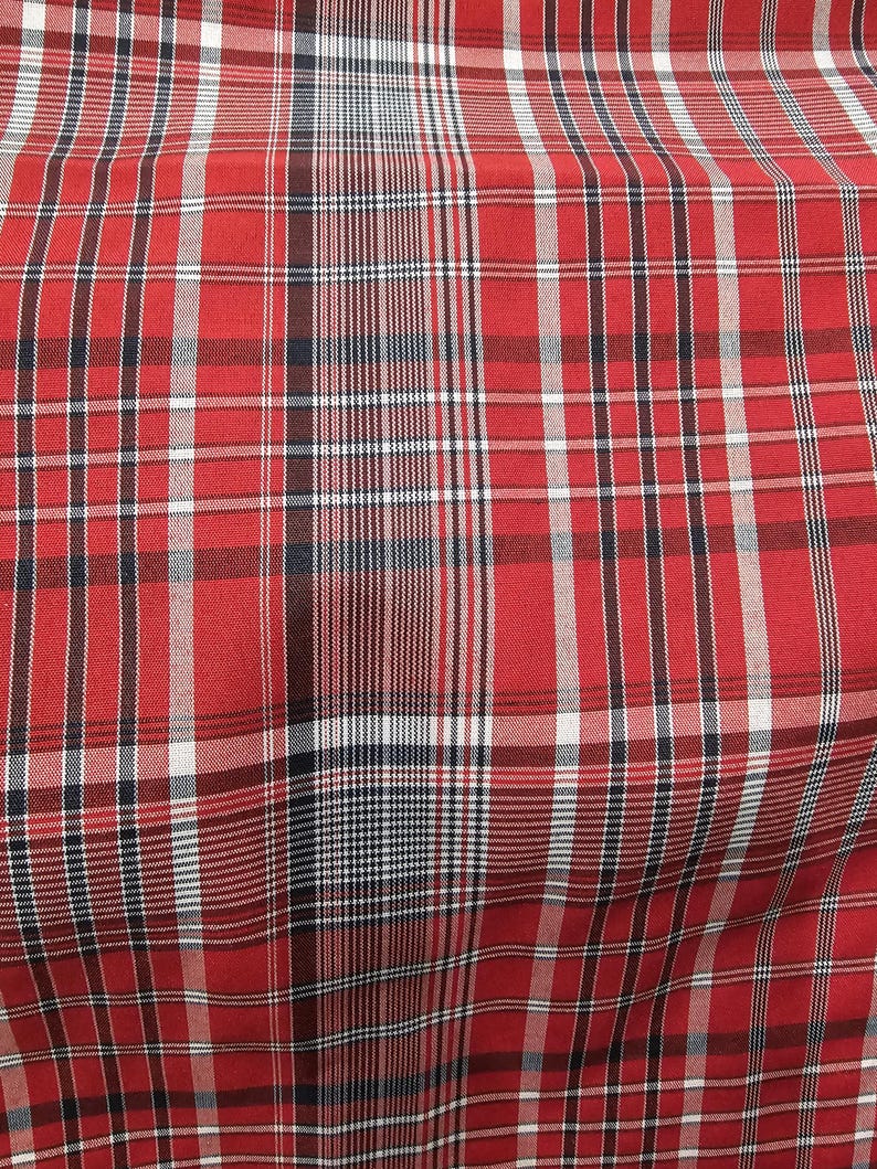 Red Plaid Bandana Fabric: Cotton Blend, Jamaican Style Cloth by Yard - Etsy