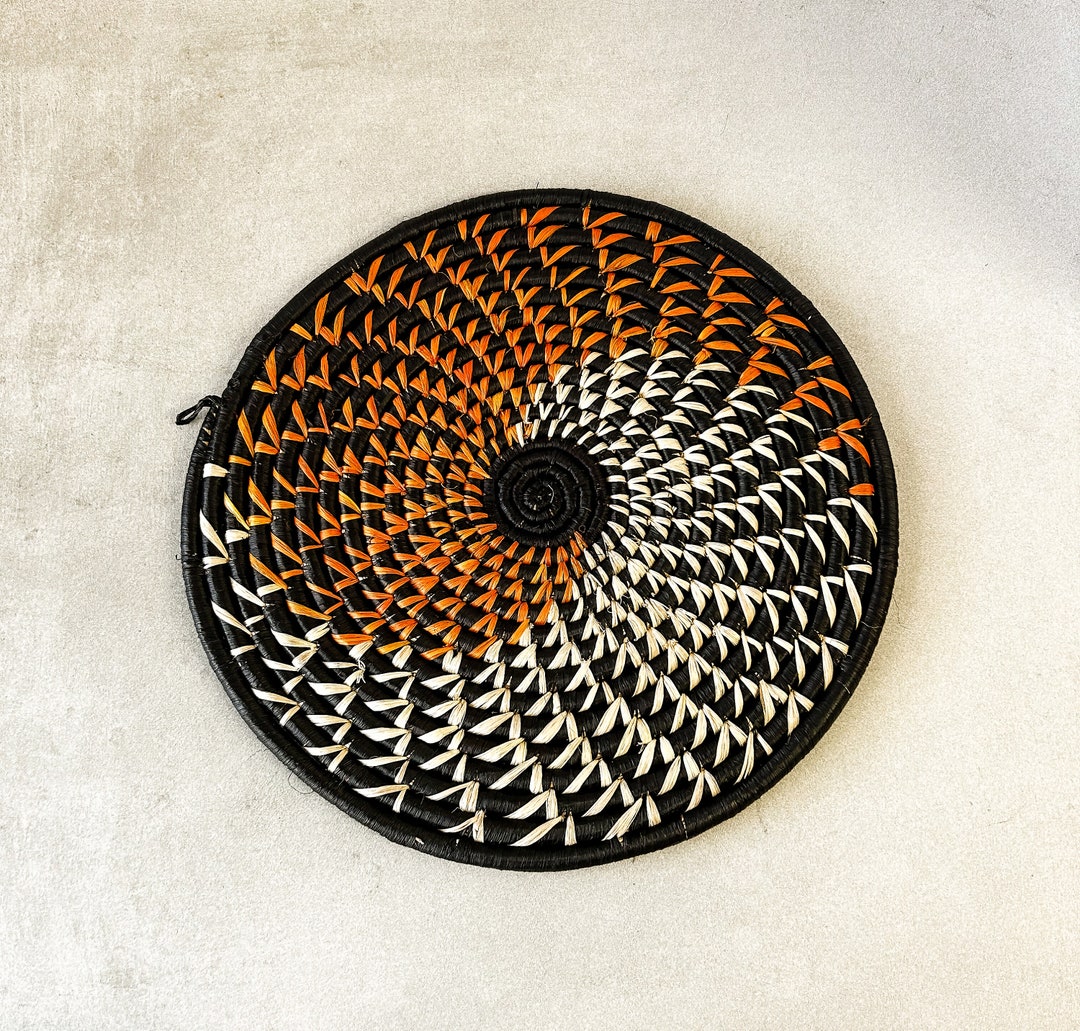 Flat Handwoven Ugandan Wall Basket Boho Decor, African Wall Art, Flat ...