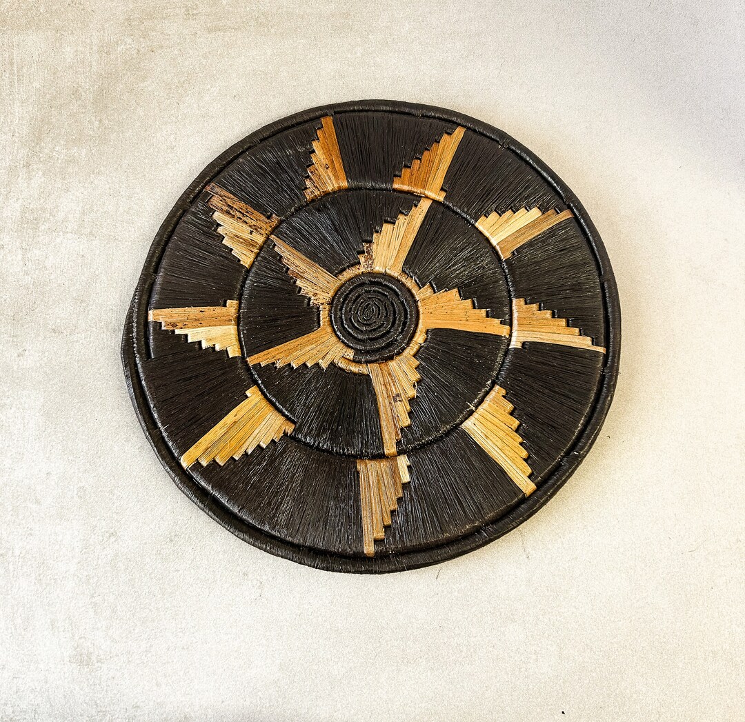 Flat Handwoven Ugandan Wall Basket Boho Decor, African Wall Art, Flat ...