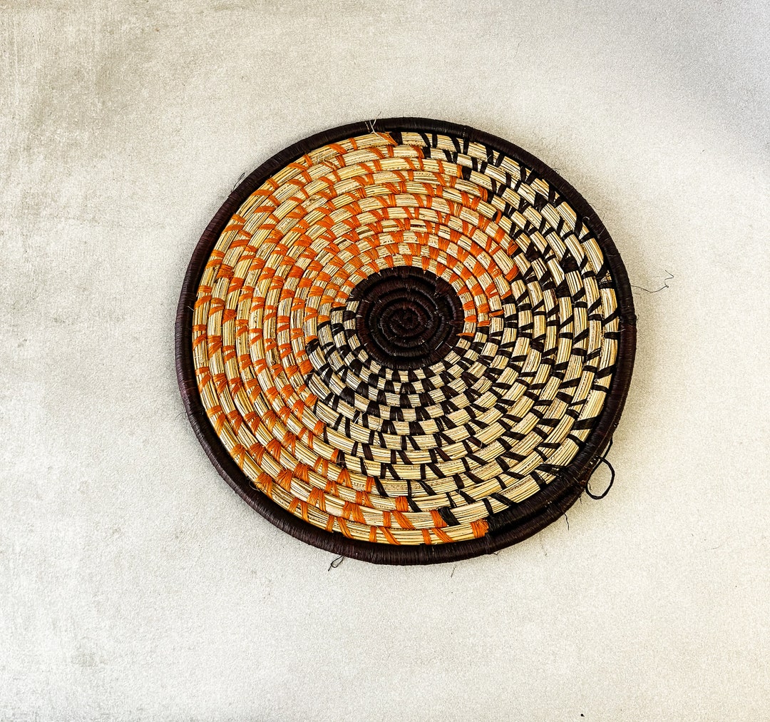 Flat Handwoven Ugandan Wall Basket Boho Decor, African Wall Art, Flat ...