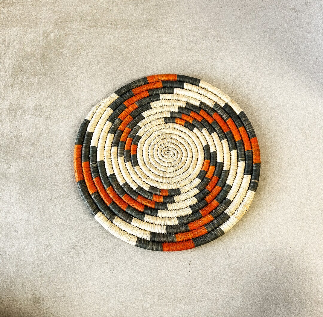Flat Handwoven Ugandan Wall Basket Boho Decor, African Wall Art, Flat ...