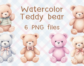 Watercolor Teddy Bear Clipart Instant Download PNG Pool Digital ...