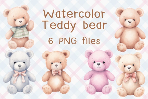 Watercolor Teddy Bear Clipart Instant Download - Etsy UK