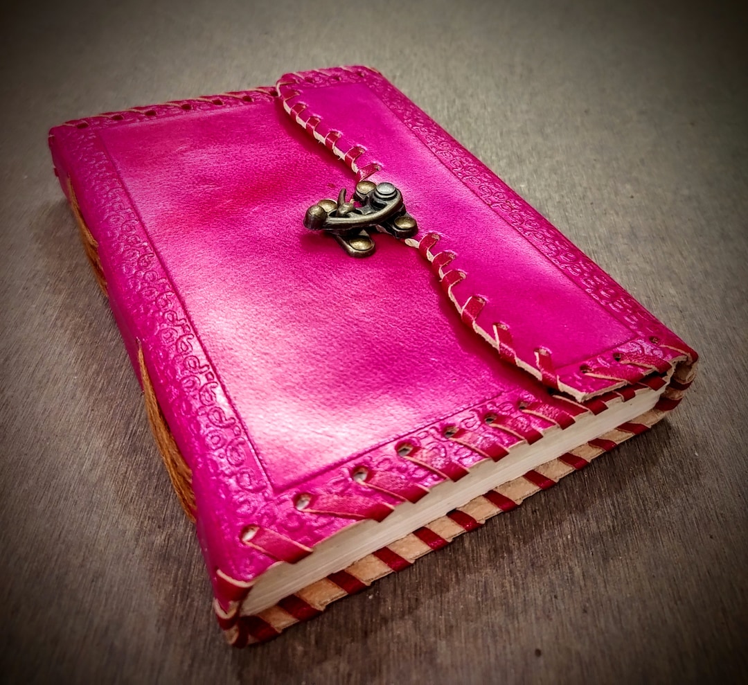 Pink Colored Handmade Leather Bound A5 Sized Journal - 200 Thick ...