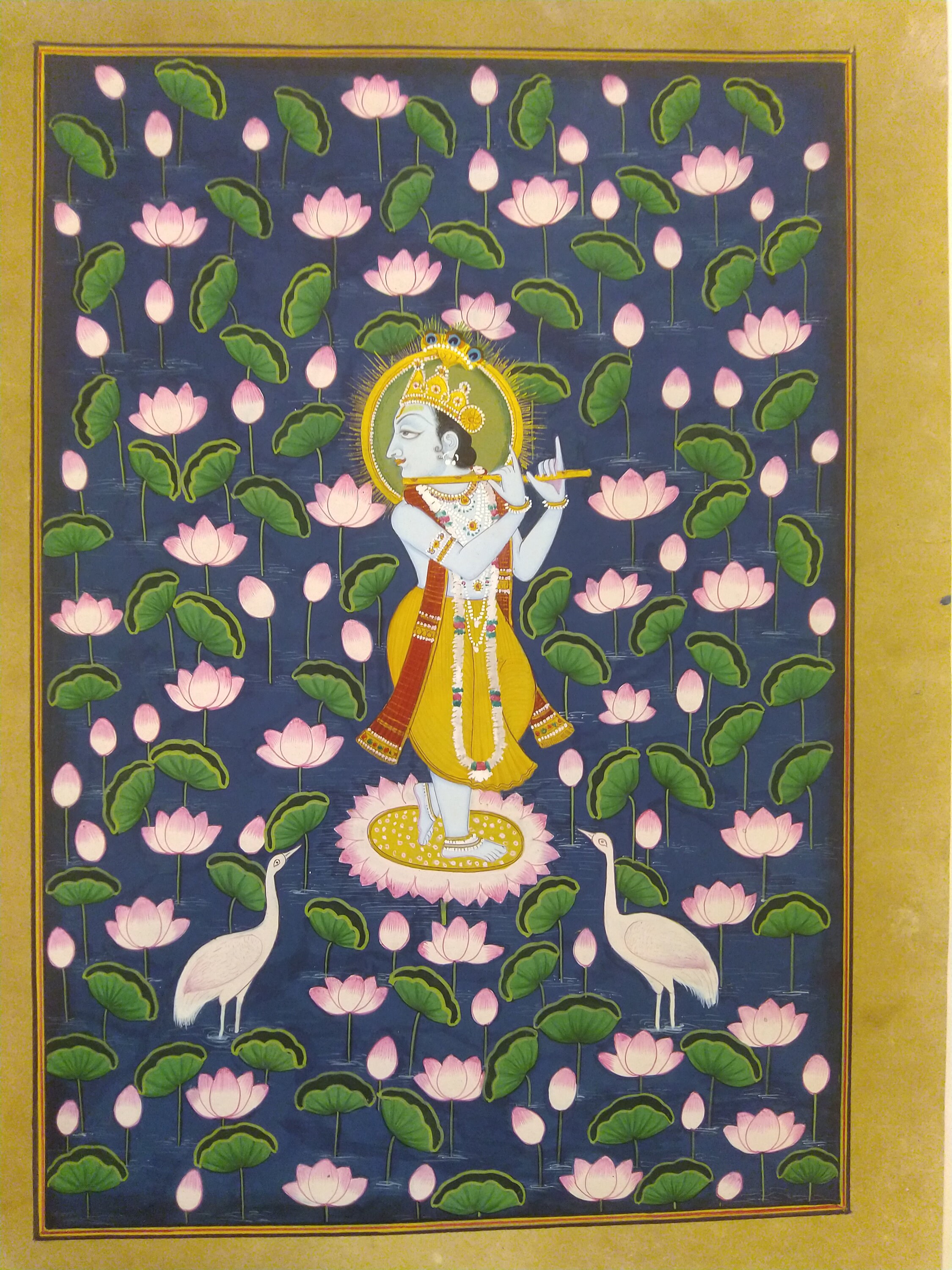 Krishna with Flute Handmade Fine Indian Miniature Painting | Etsy