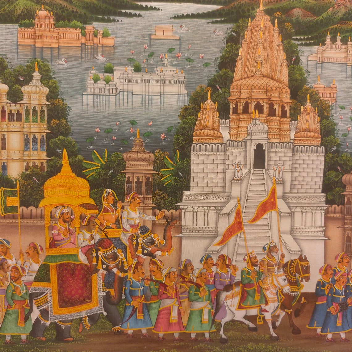 Hand Painted Fine Udaipur Royal King Queen Procession Painting | Etsy
