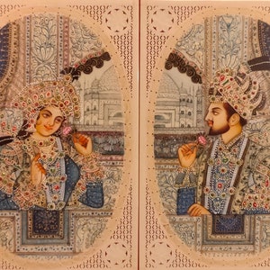 Indio Mughal Shah Jahan Mumtaz Pareja Romántica Detallada Arte ...
