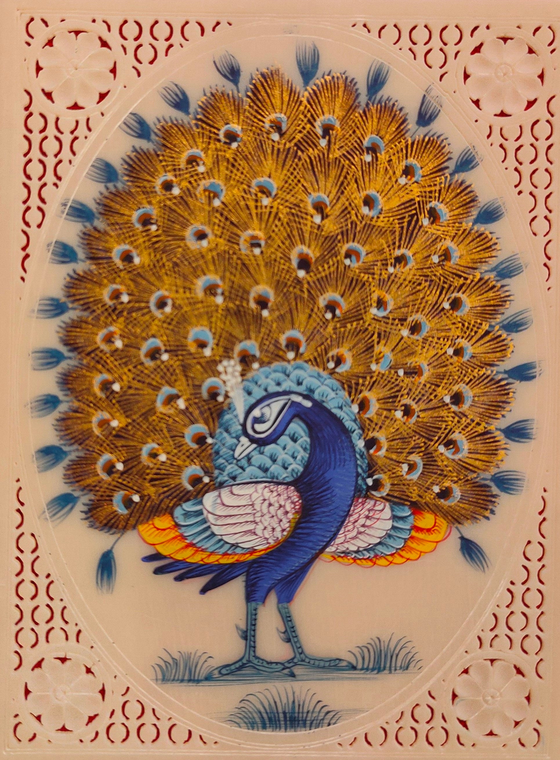 Handmade Peacock Bird Pair Indian Miniature Painting Jewellery ...