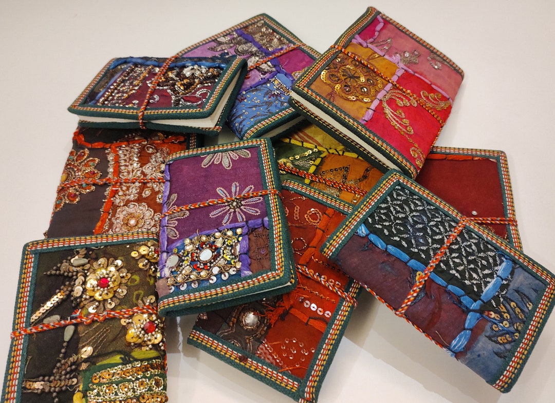 Handmade Sari Fabric Journal, Recycled Paper Notebook, Colorful ...
