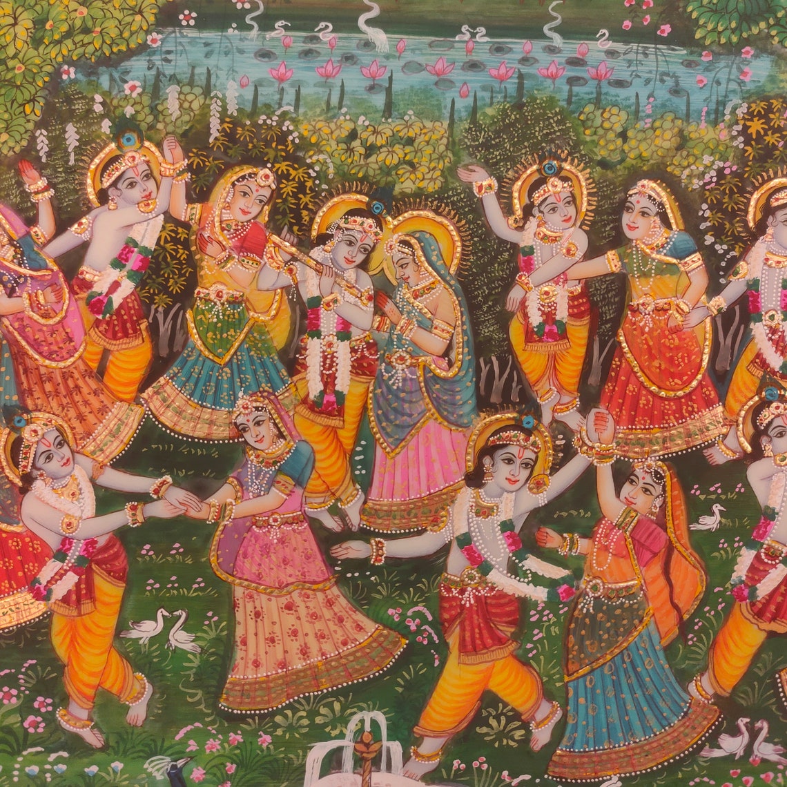 Hand Painted Dwarka Krishna Radha Festival Celebration Indian | Etsy