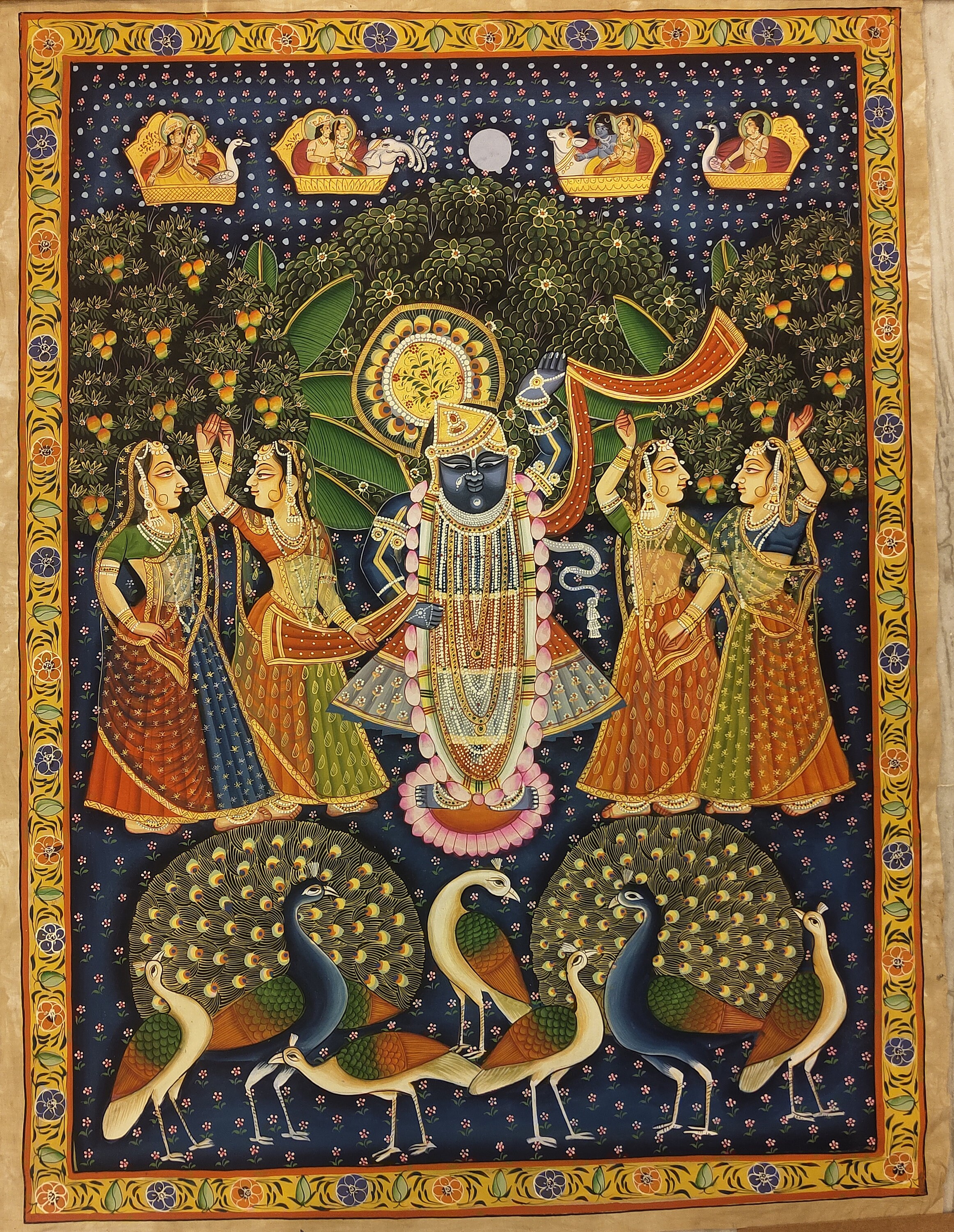 Large Lord Shreenath Ji Pichwai Painting: Hindu Miniature Art (33x44 ...