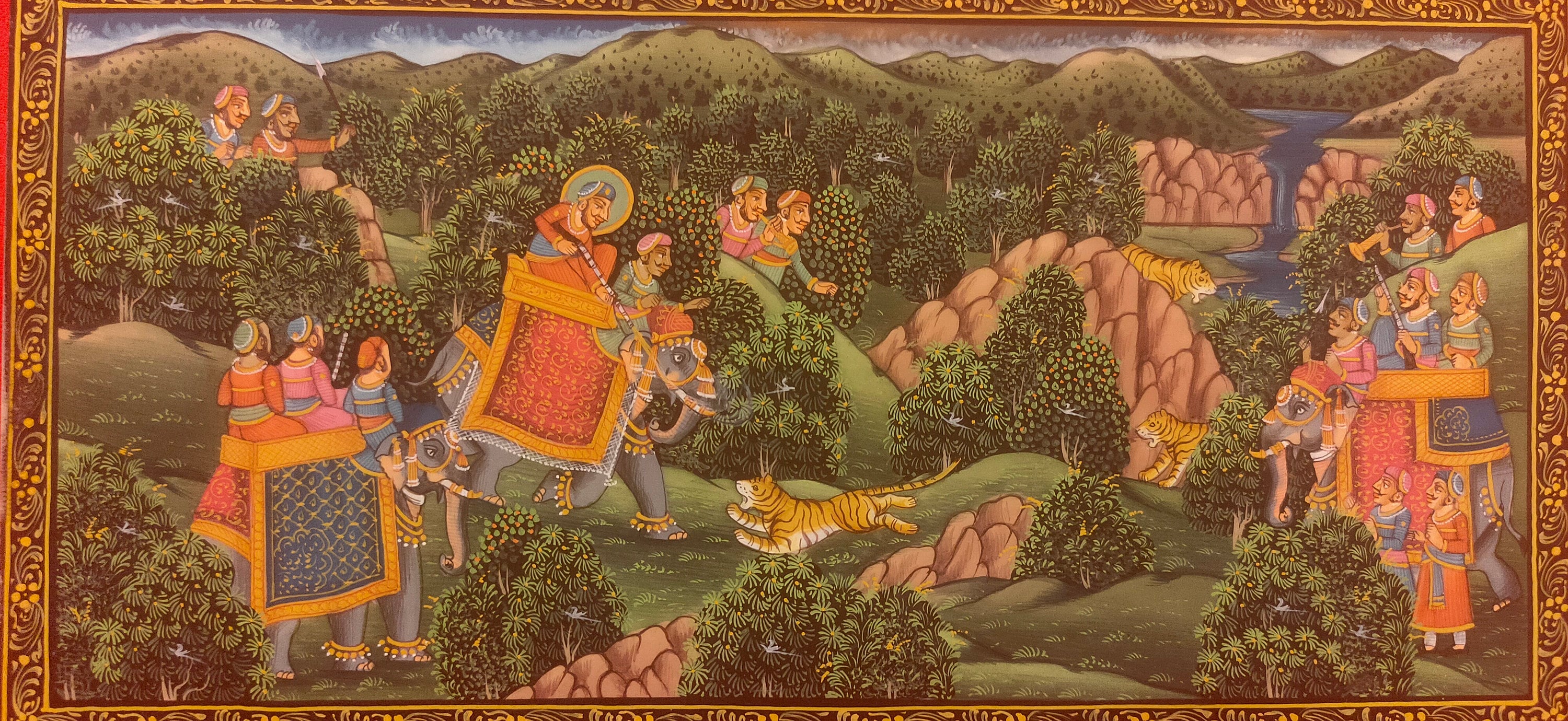 Mughal King Tiger Hunt Miniature Painting, Rajasthan Art - Etsy