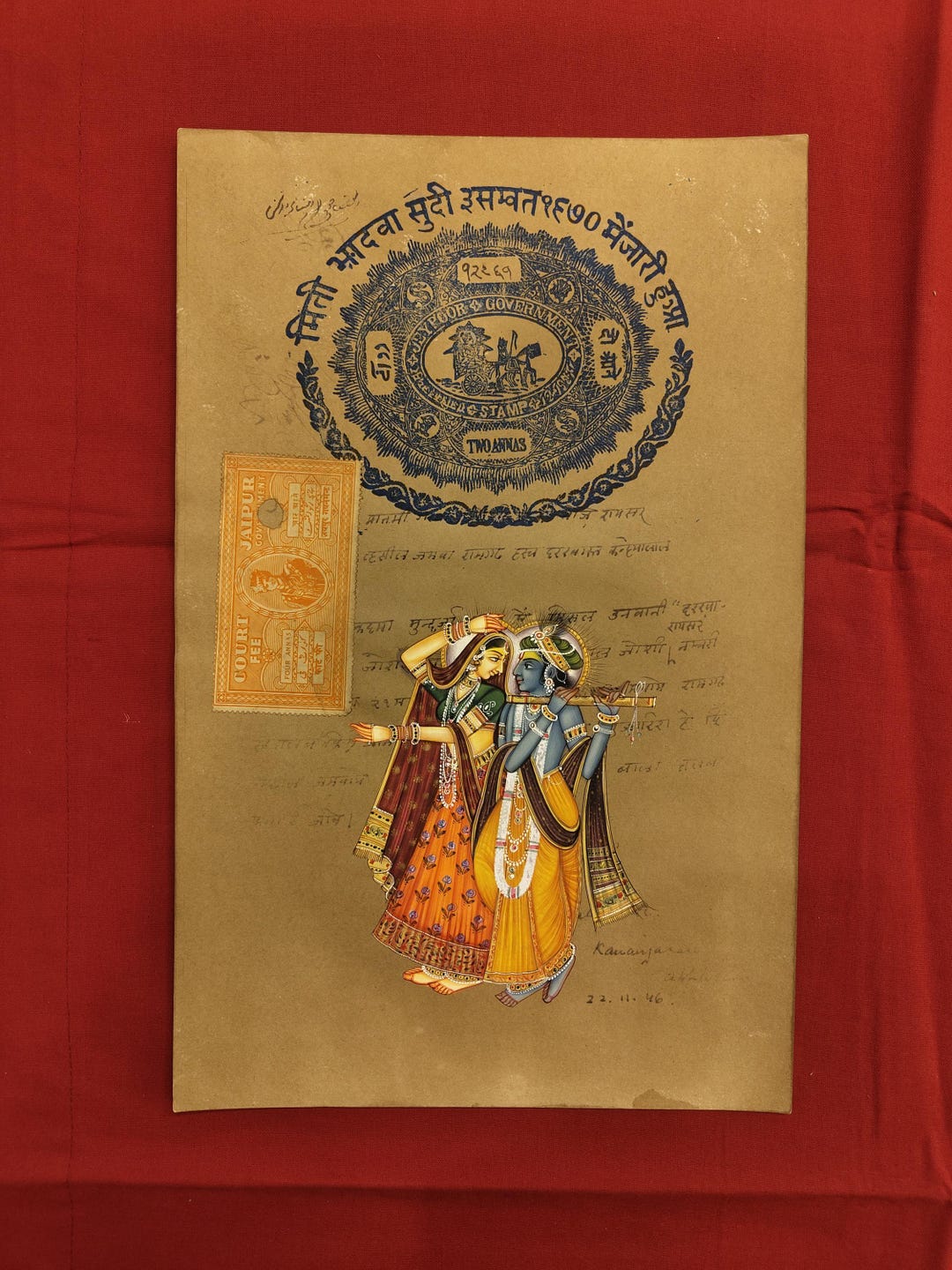 Krishna Radha Miniature Painting: Handmade Indian Art on Vintage Stamp ...