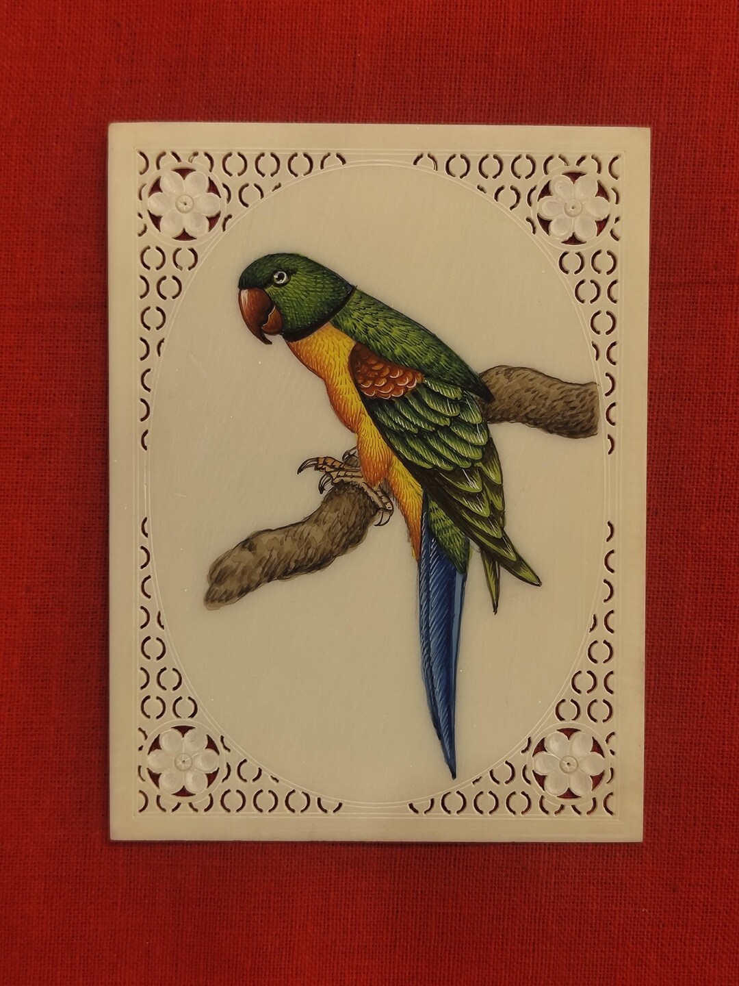 Fine Parrot Bird Miniature Painting on Synthetic Ivory | 3x4" Indian ...