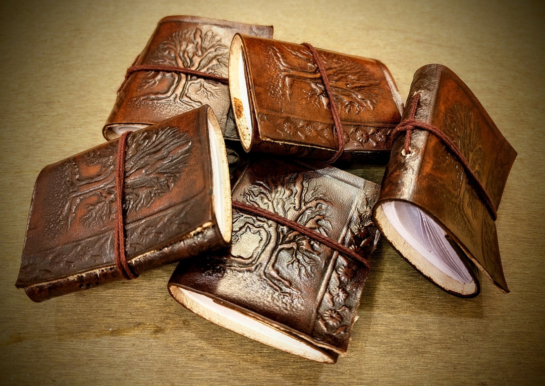 Pack of 5 Handmade Mini Tree Leather Journals - Unisex Small Scrapbook ...