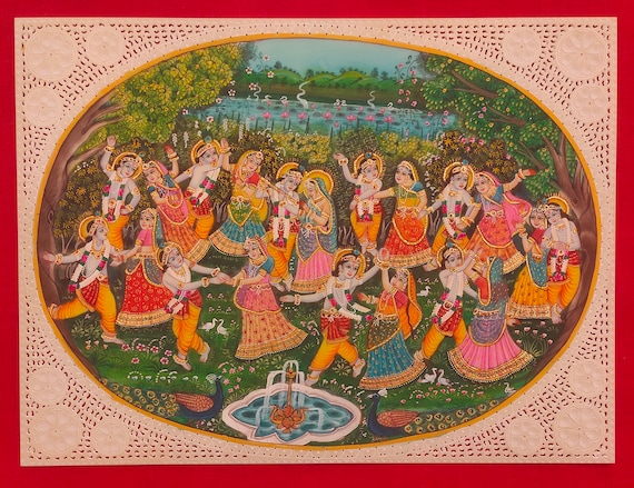 Hand Painted Dwarka Krishna Radha Festival Celebration Indian - Etsy UK